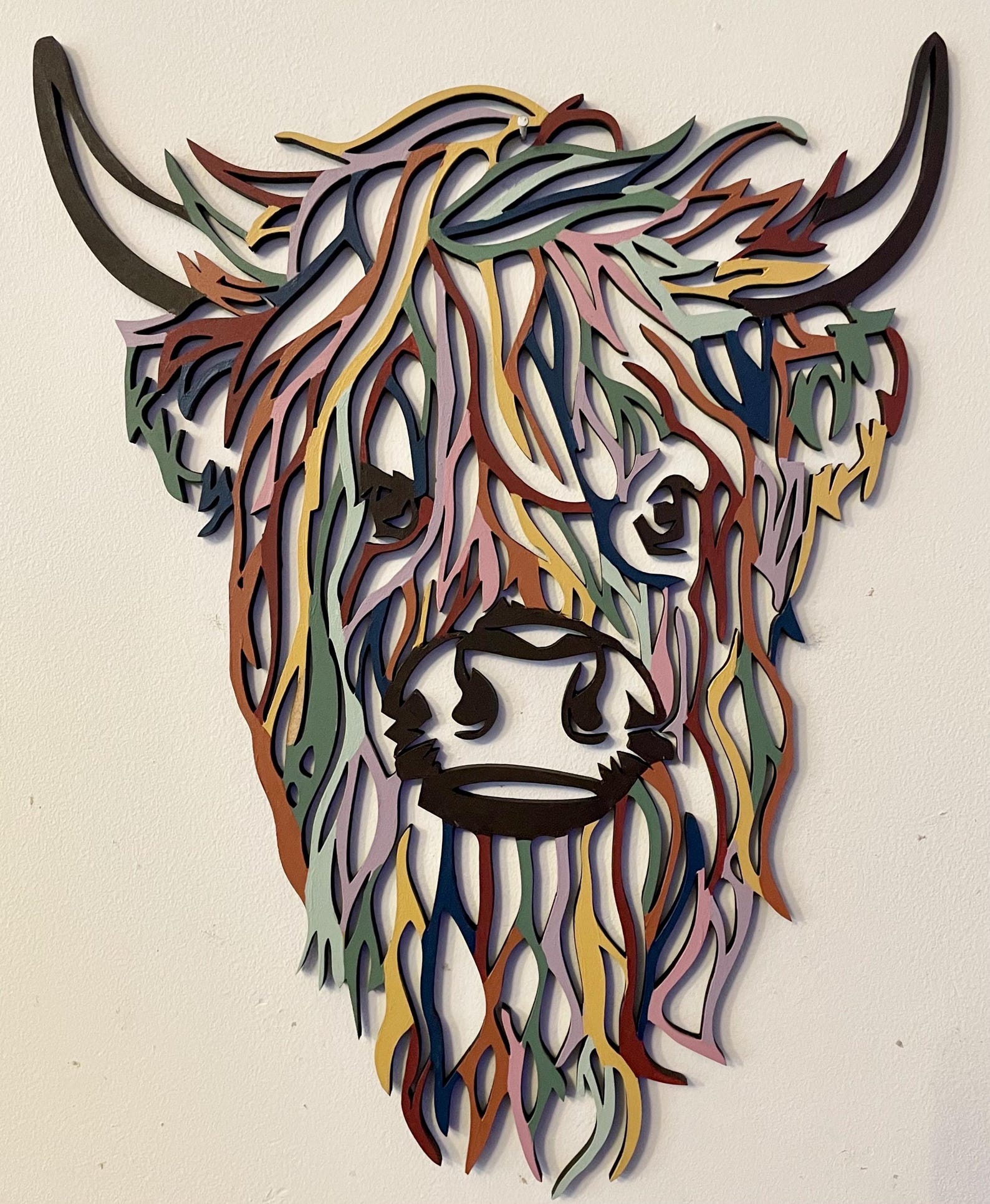 Geometric Highland Cow, Highland Cow Wooden Wall Art, Geometric Wall ...