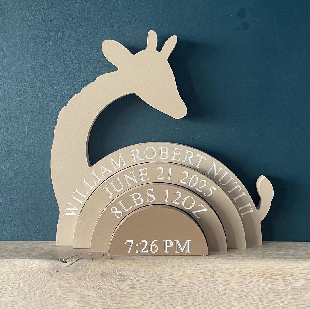 Personalised Wooden Giraffe Stacker, Rainbow Stacker, Engraved Rainbow ...