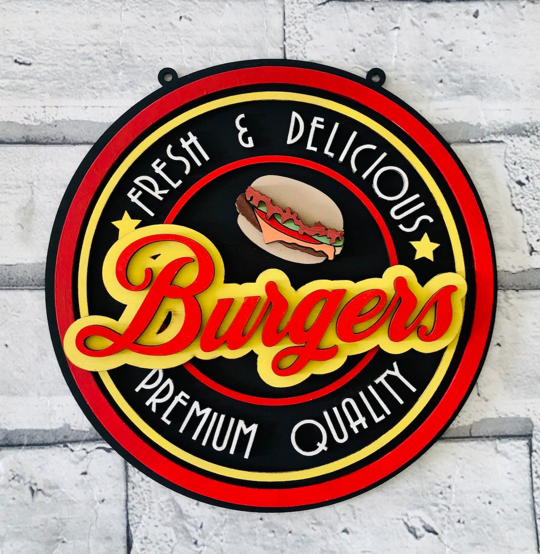 Burger Sign, Retro Burger Sign, Playroom Sign, Burger Shop Sign, New ...