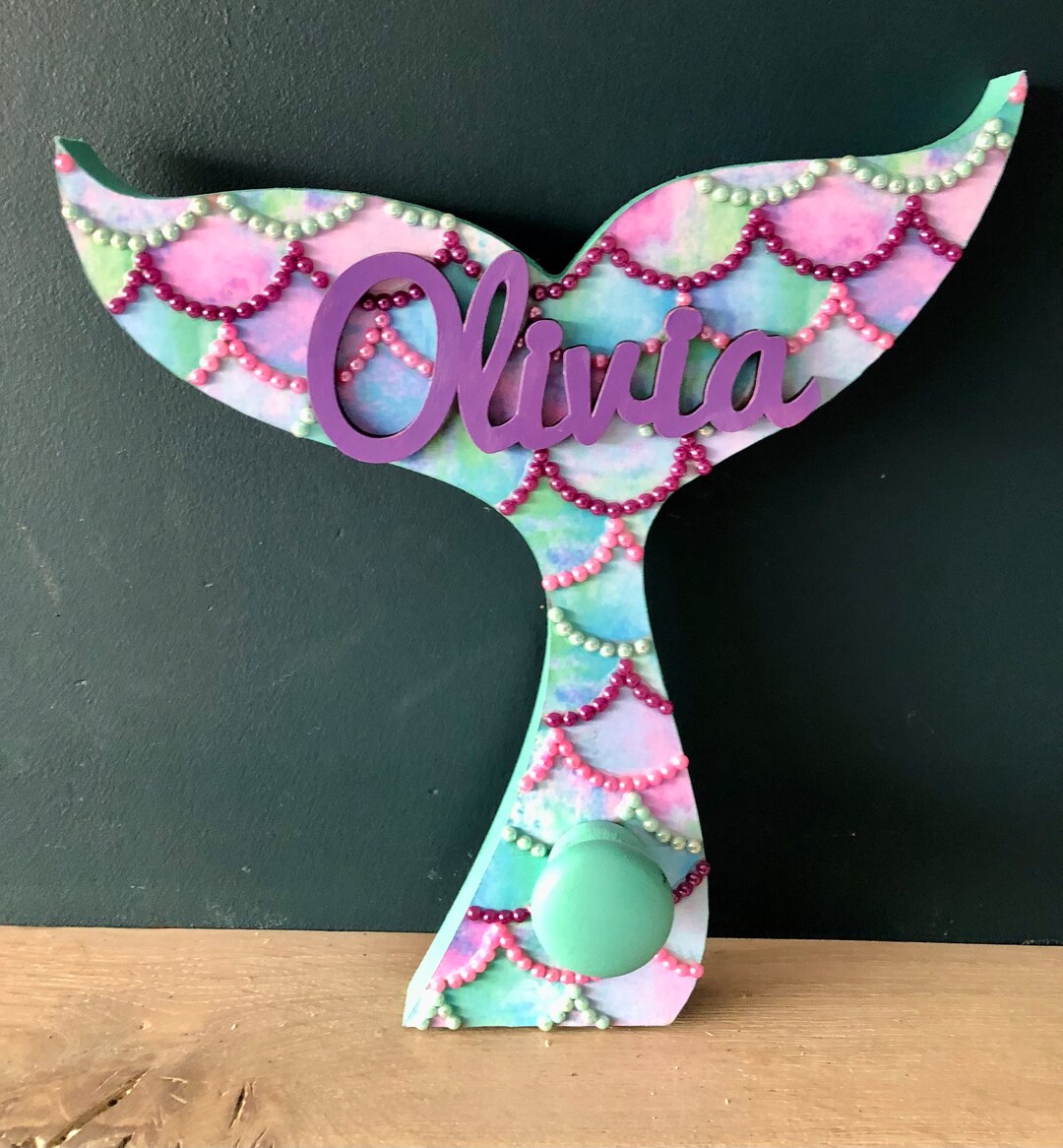 Wooden Mermaid Tail Coat Hook, Personalised Coat Hook, Mermaid Room ...