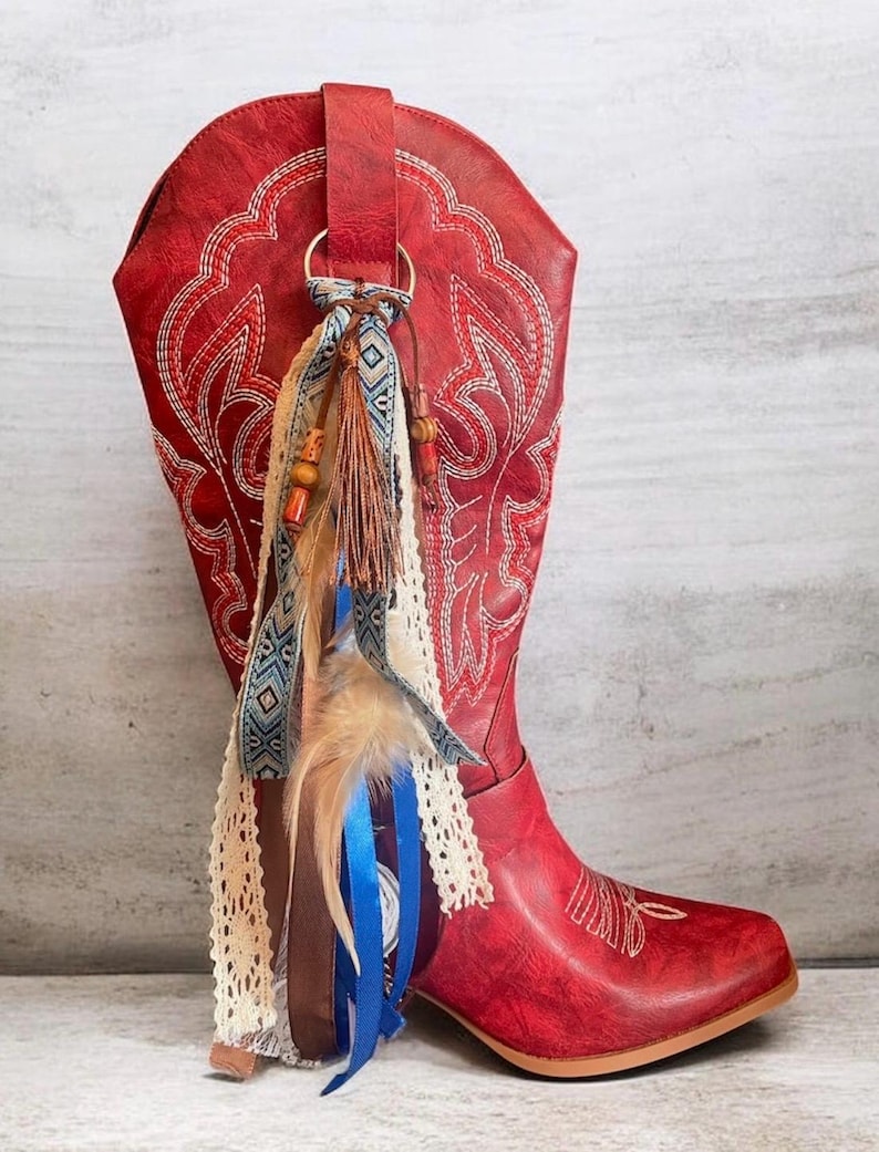 Western Boot Tassels, Blue Boho Tassels, Pair of Clip on Boot ...