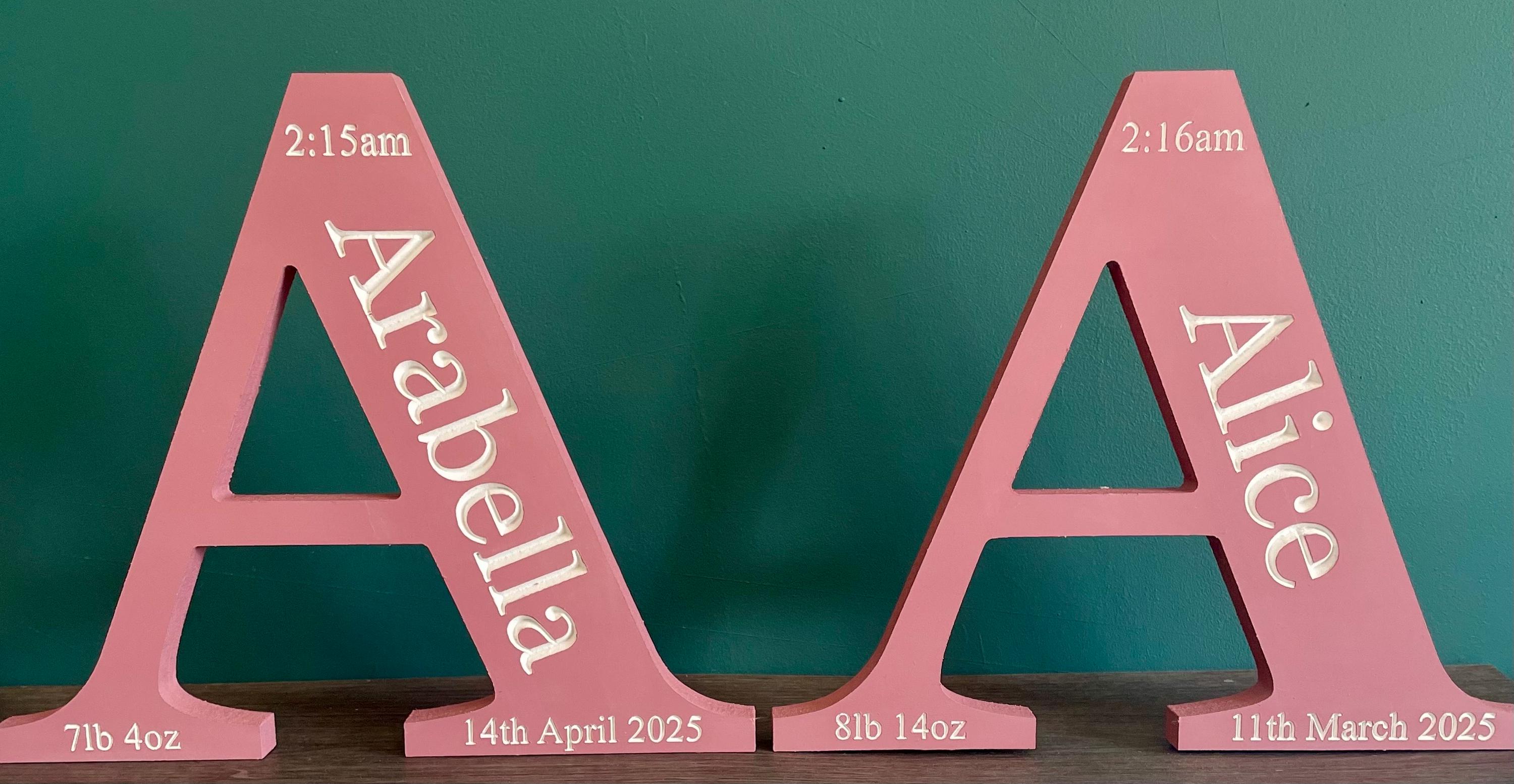 Personalised Wooden Engraved Letter , Birth Details Keepsake , Engraved ...