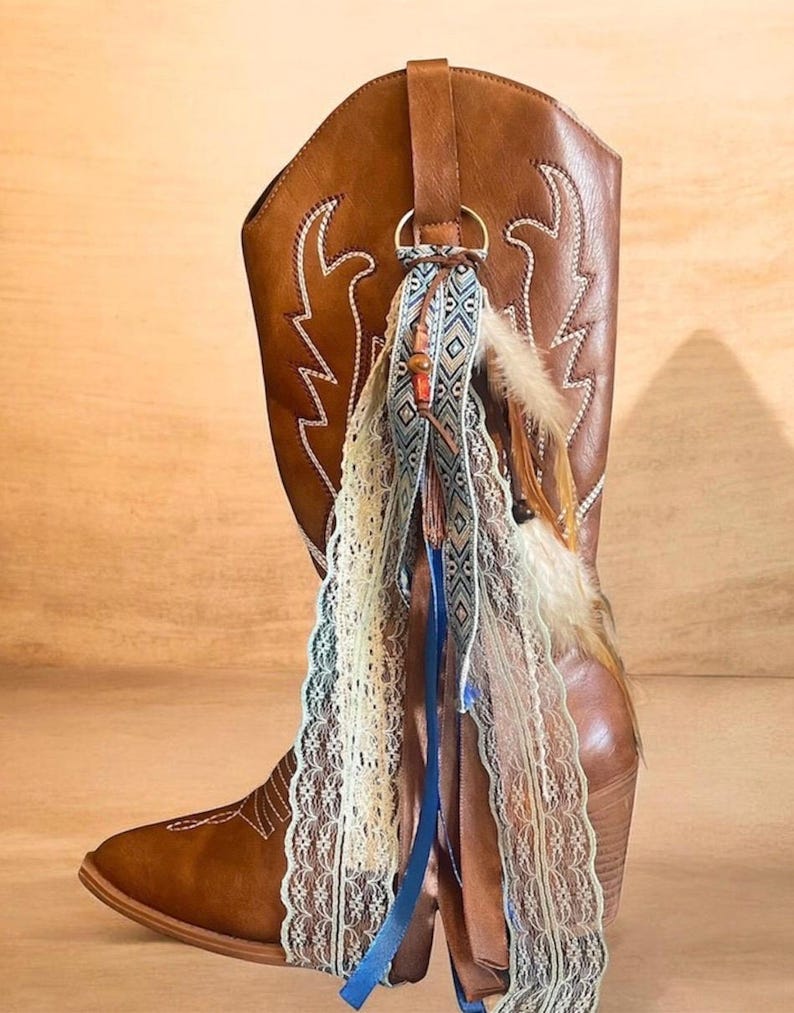Western Boot Tassels, Blue Boho Tassels, Pair of Clip on Boot ...