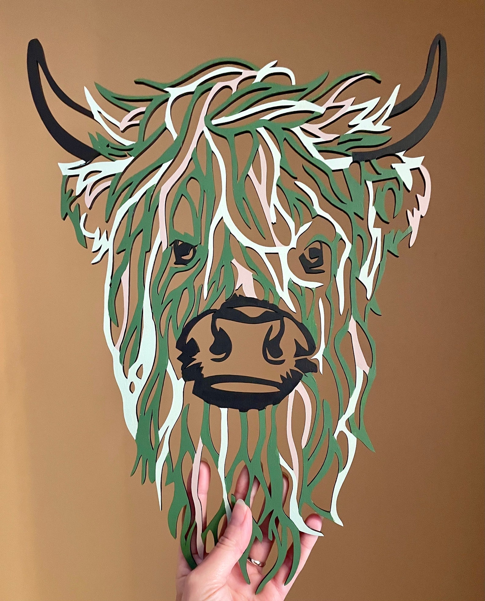 Geometric Highland Cow, Highland Cow Wooden Wall Art, Geometric Wall ...