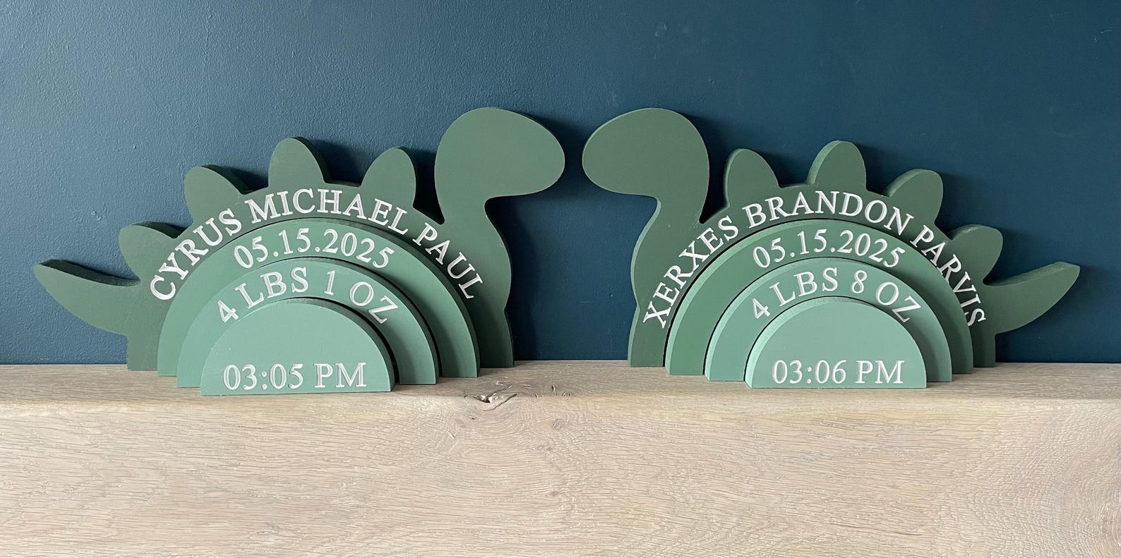 Personalised Wooden Dinosaur Stacker, Engraved Wooden Rainbow Stacker ...