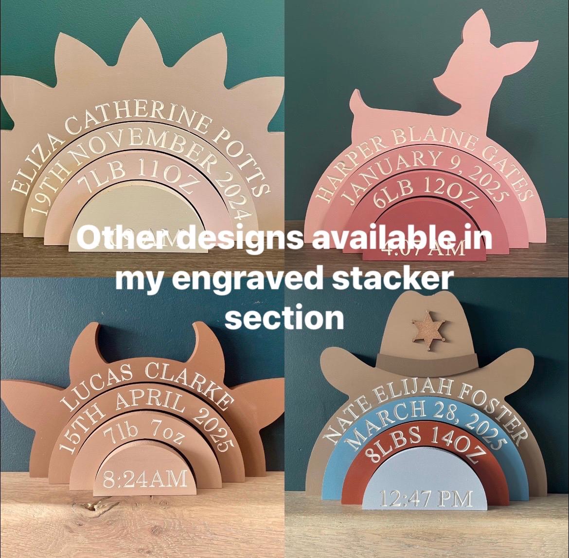 Personalised Rainbow Stacker, Engraved Rainbow Stacker, Rabbit Stacker ...