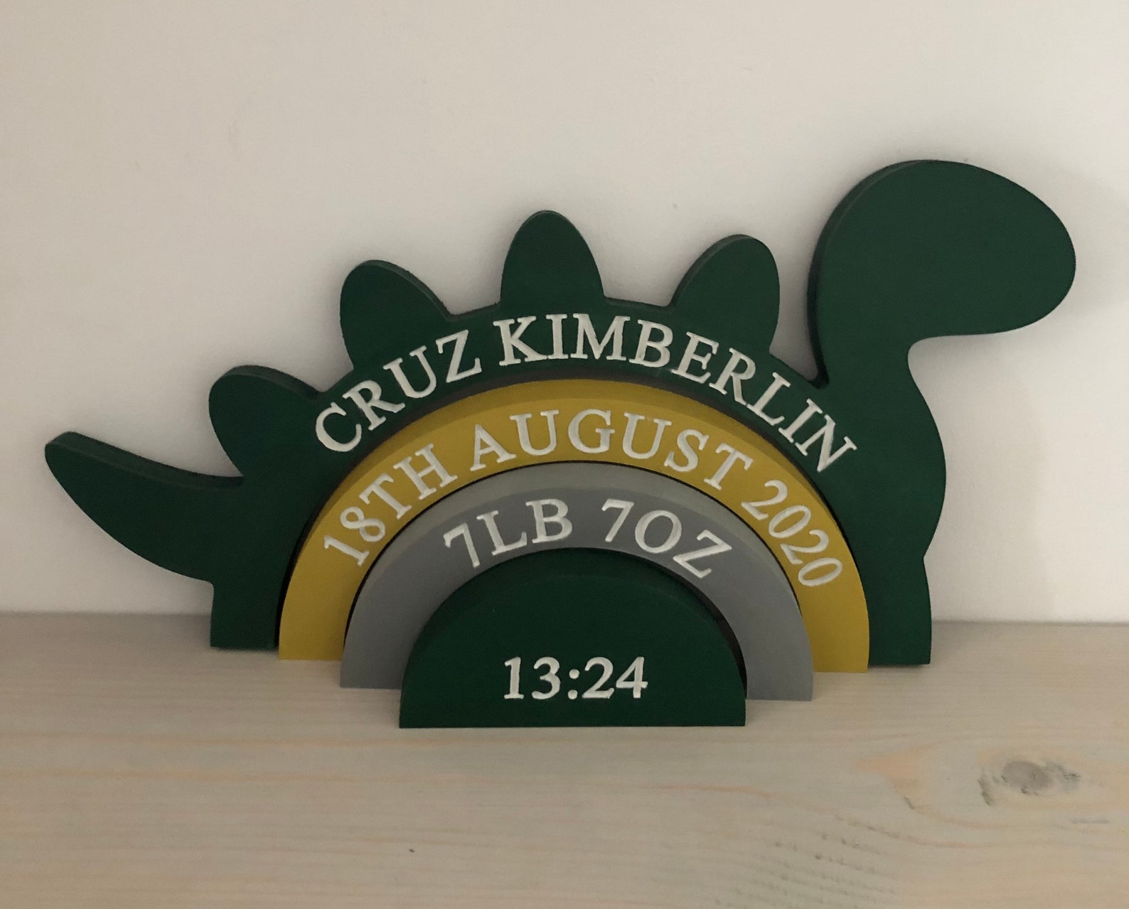 Personalised Wooden Dinosaur Stacker, Engraved Wooden Rainbow Stacker ...