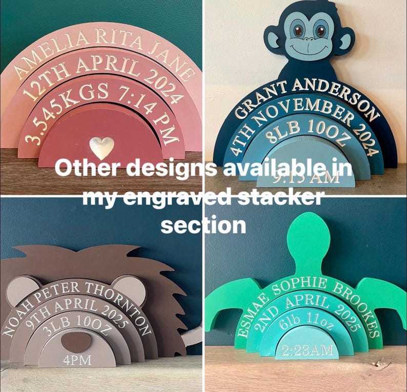 Personalised Rainbow Stacker, Engraved Rabbit Stacker, Rabbit Stacker ...