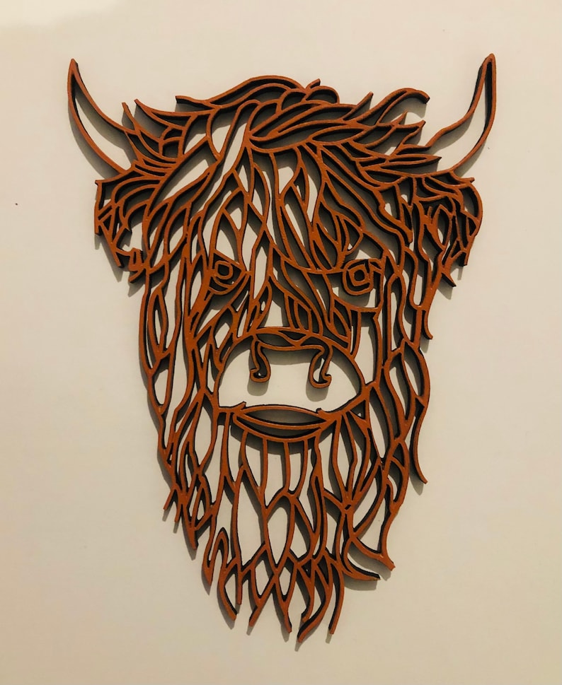 Geometric Highland Cow, Highland Cow Wooden Wall Art, Geometric Wall ...