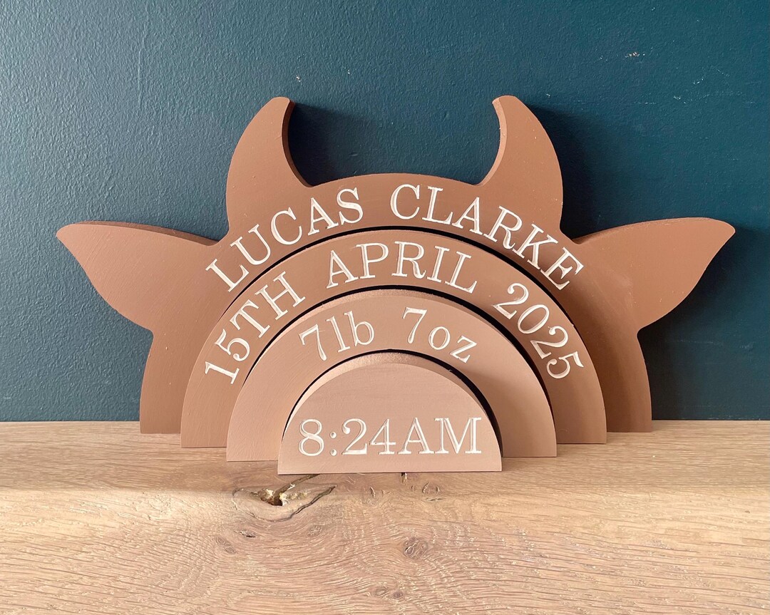 Personalised Wooden Cow Stacker, Engraved Wooden Rainbow Stacker ...
