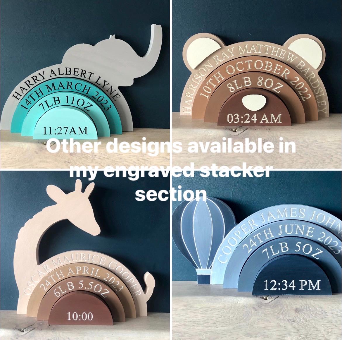 Personalised Rainbow Stacker, Engraved Rainbow Stacker, Rabbit Stacker ...