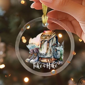 Personalized Cute Hiking Backpack Glass Ornament, Custom Watercolor ...