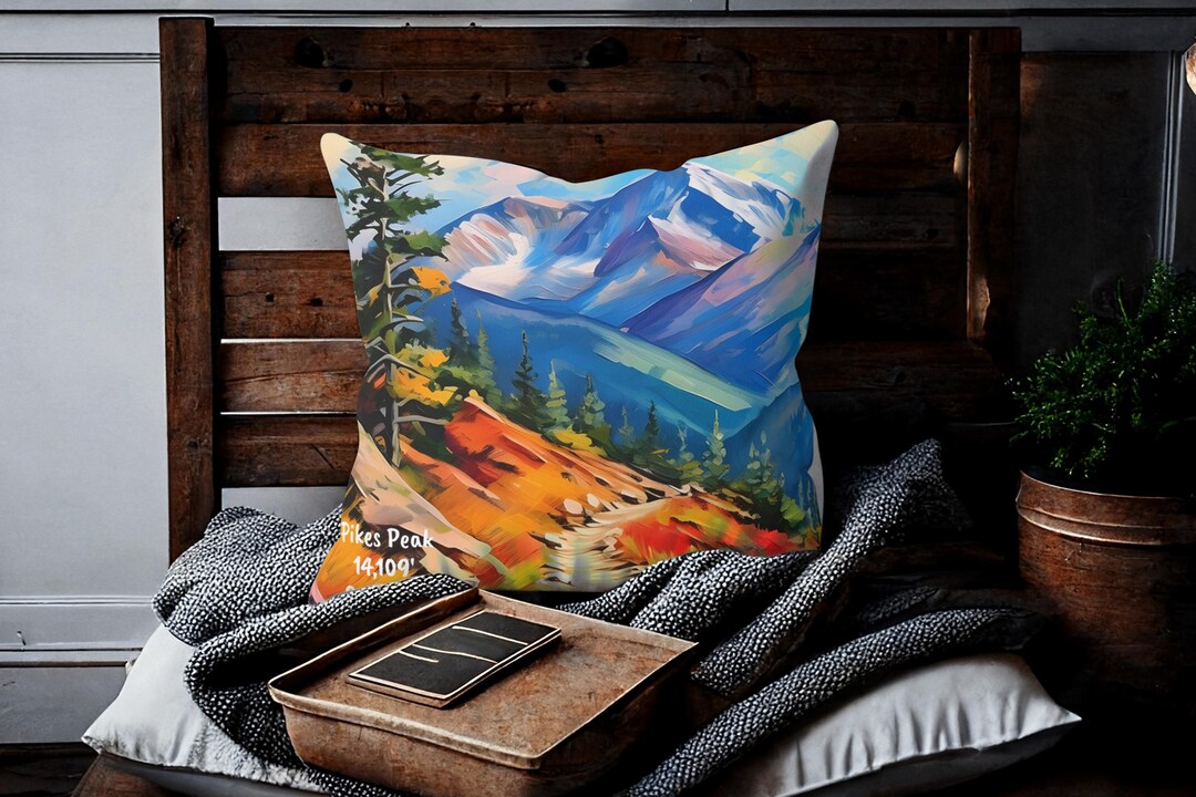 Pikes Peak Colorado 14er Faux Suede Throw Pillow, Fourteener Gifts ...