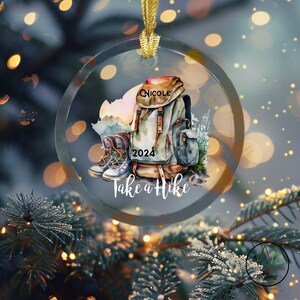 Personalized Cute Hiking Backpack Glass Ornament, Custom Watercolor ...
