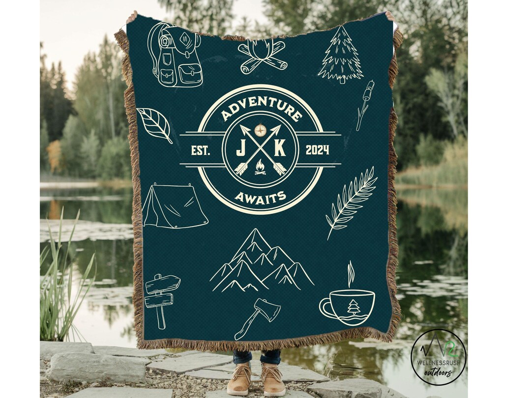 Personalized Camping Monogram Couple Woven Throw Couch Blanket, Outdoor ...