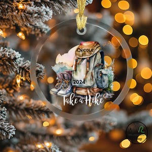 Personalized Cute Hiking Backpack Glass Ornament, Custom Watercolor ...