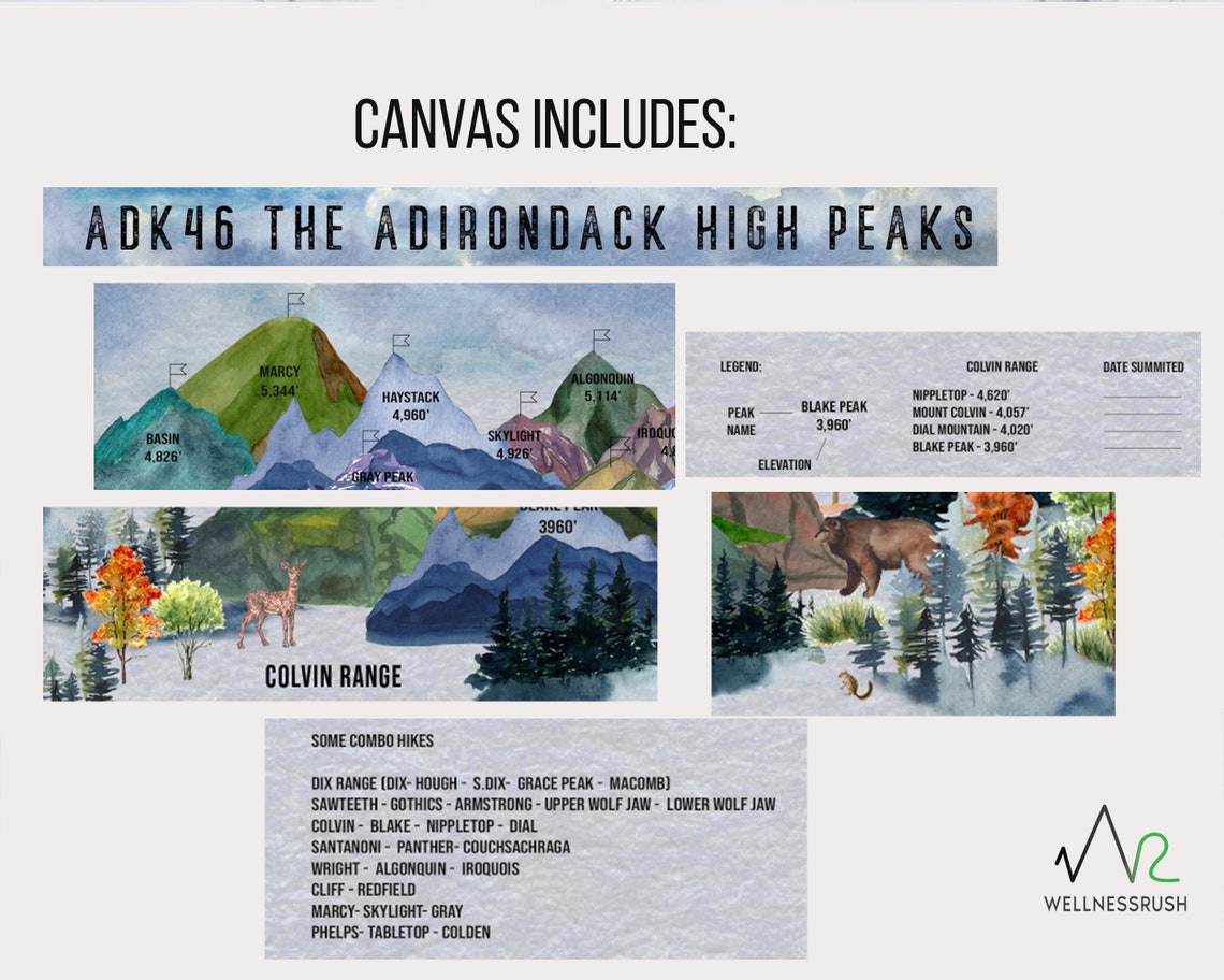 ADK46 Adirondack High Peaks Progress Tracker Coloring Canvas - Etsy