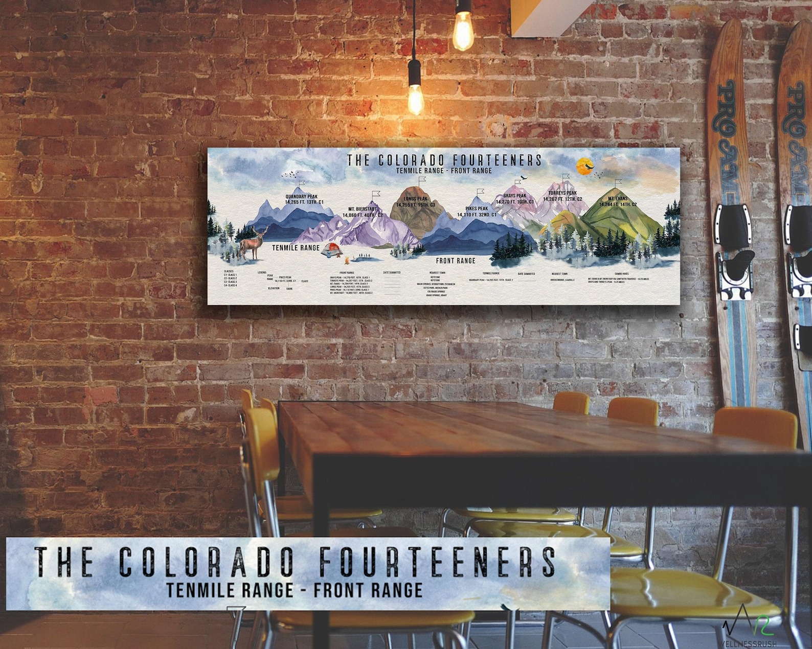 Colorado Wall Art Canvas Print, Front Range, CO Fourteeners, Watercolor ...