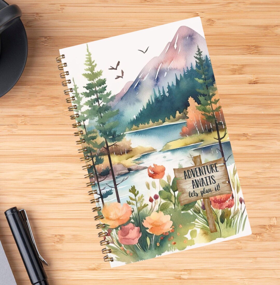 Hardcover Spiral Planner Journal 2024-2025, Floral Mountain Blank ...