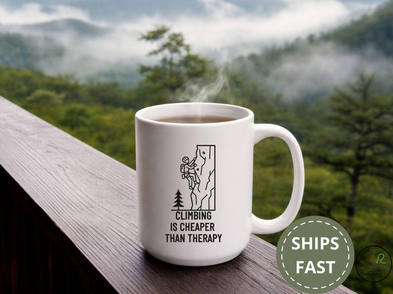 Funny Rock Climbing Mug Large, Climbing is Cheaper Than Therapy, Coffee ...