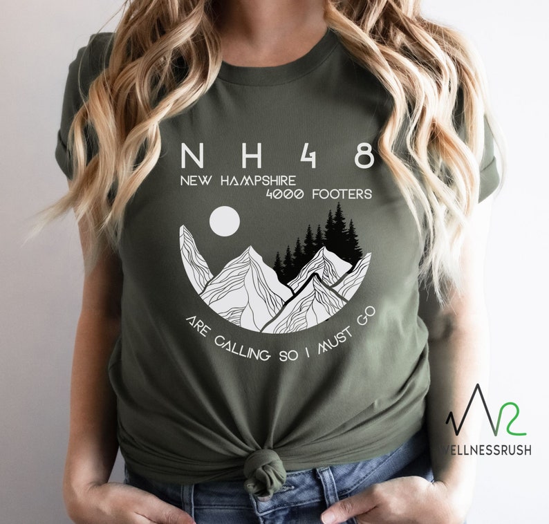 NH48, New Hampshire 4000 Footers, Minimal Hiker T-shirt, White ...