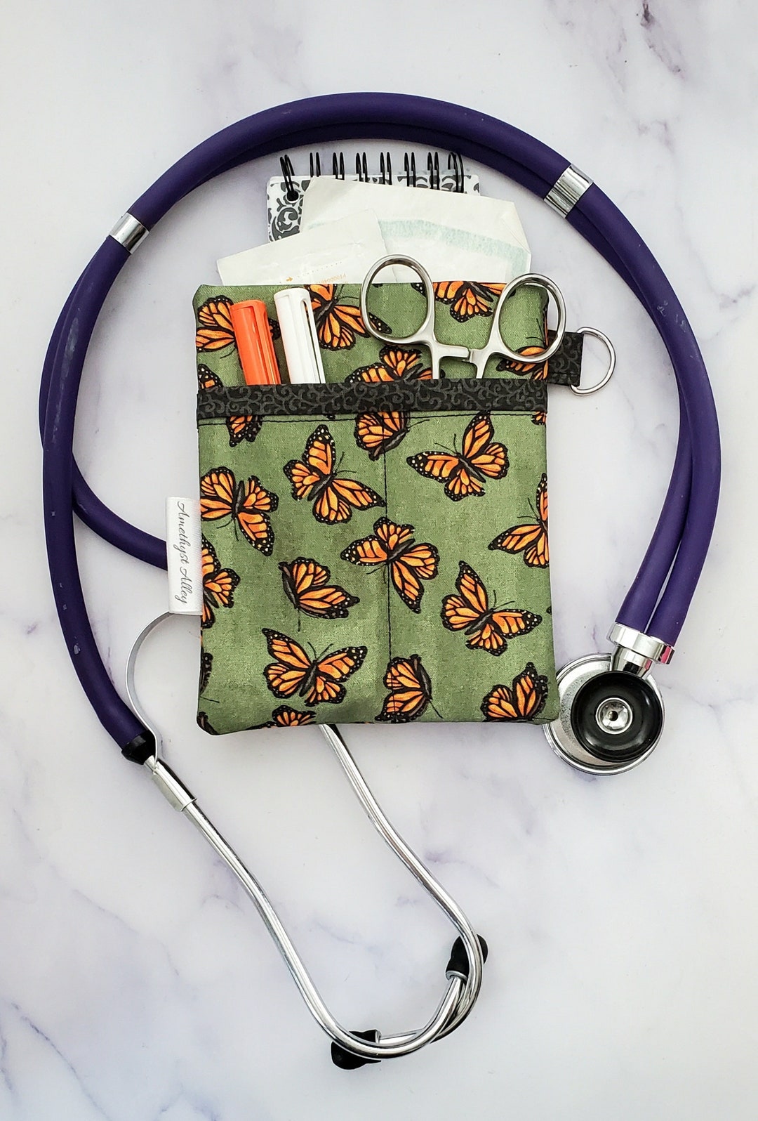 Monarch Butterfly Nurse Scrub Pocket Organizer • Handmade Clinical Gift ...