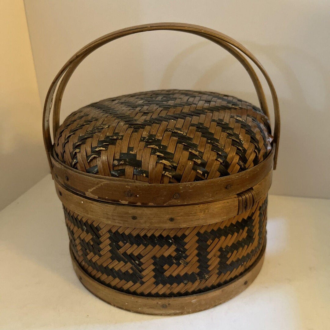 Chinese Double Handle Bamboo Woven Round Basket With Lid 7x5 - Etsy