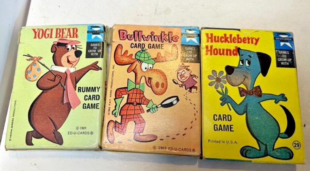 1960s Hanna Barbera Huckleberry Hound, Yogi Bear, Bullwinkle Card Games ...
