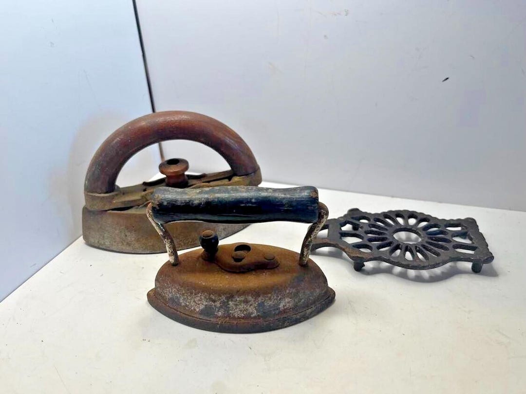 2 Small Toy Antique Sad Irons and 1 Stand - Etsy