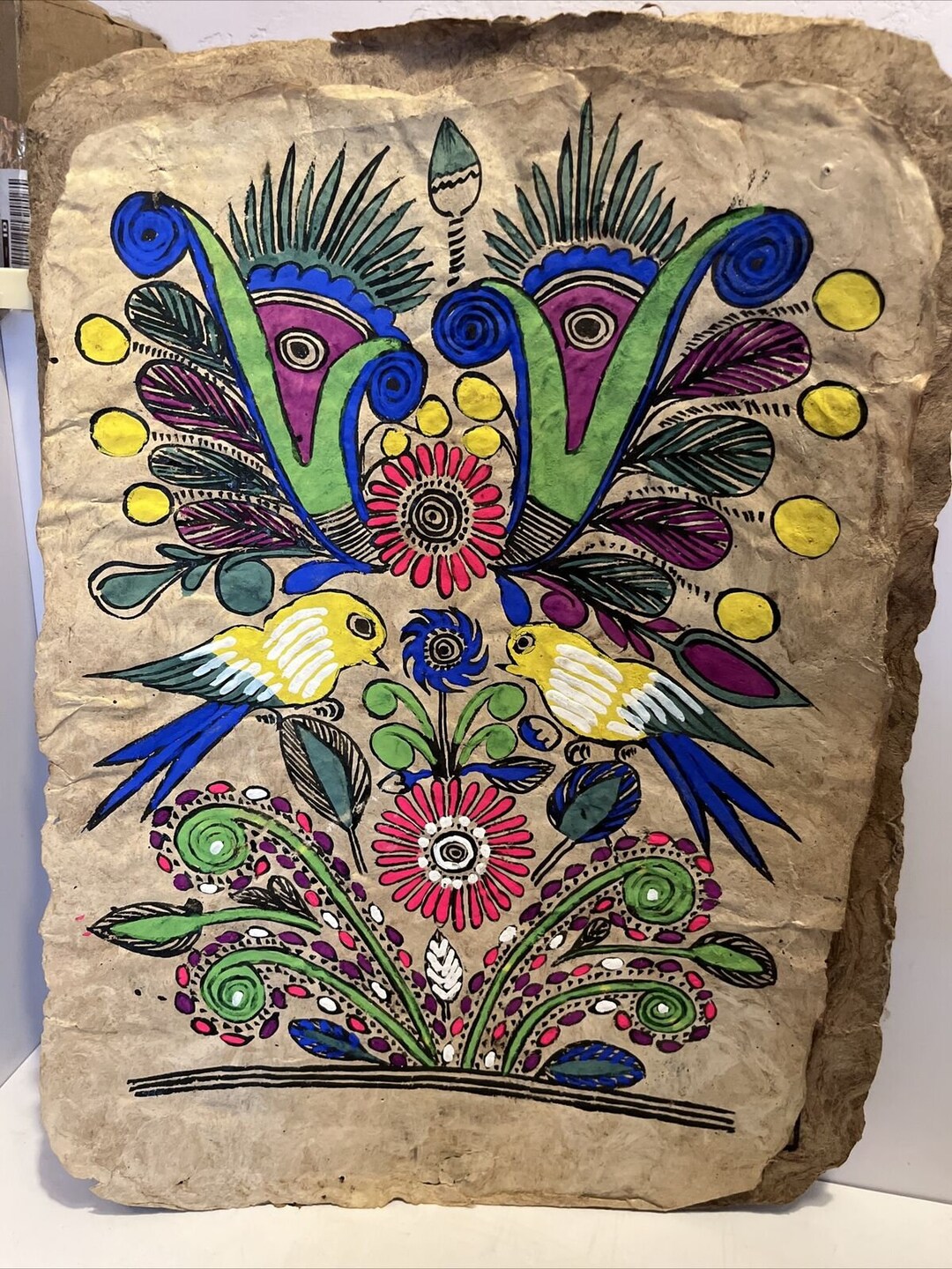 2 Vintage Mexican Amate Bark Painting Hand Painted Folk Art Birds - Etsy