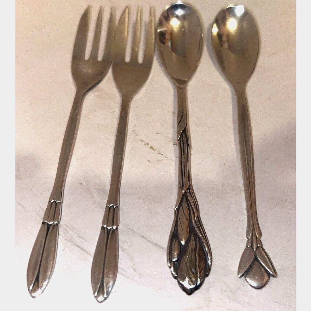 4 Georg Nisson GERO 90 Silver-plate Holland Flower Designs Spoons Forks ...