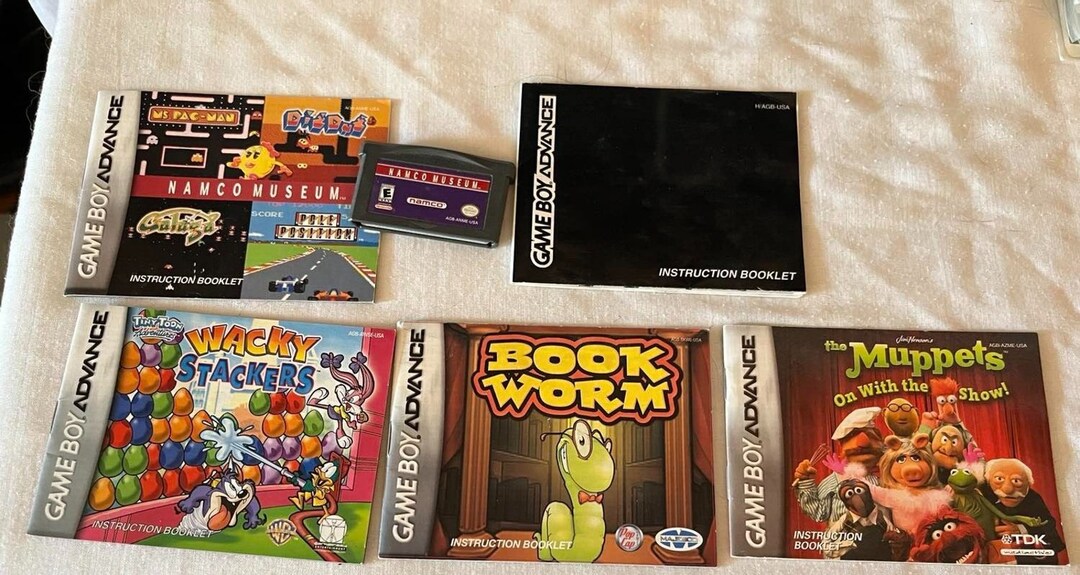 3 Gameboy Advance Booklets Wacky Stackers, Bookworm, Namco Museum Game ...