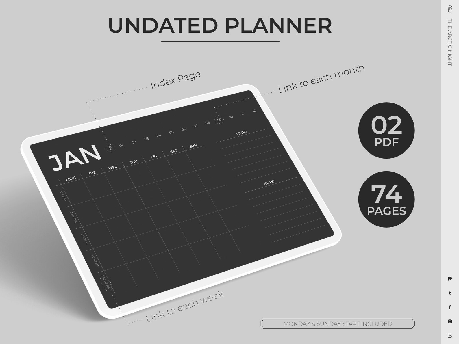 Undated Digital Calendar Planner, Monthly, Hyperlinked, Goodnotes ...
