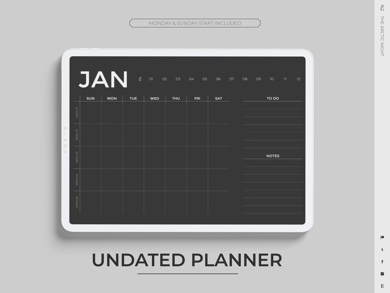 Undated Digital Calendar Planner, Monthly, Hyperlinked, Goodnotes ...