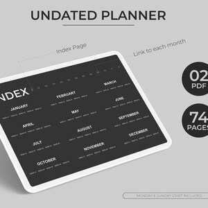 Undated Digital Calendar Planner, Monthly, Hyperlinked, Goodnotes ...
