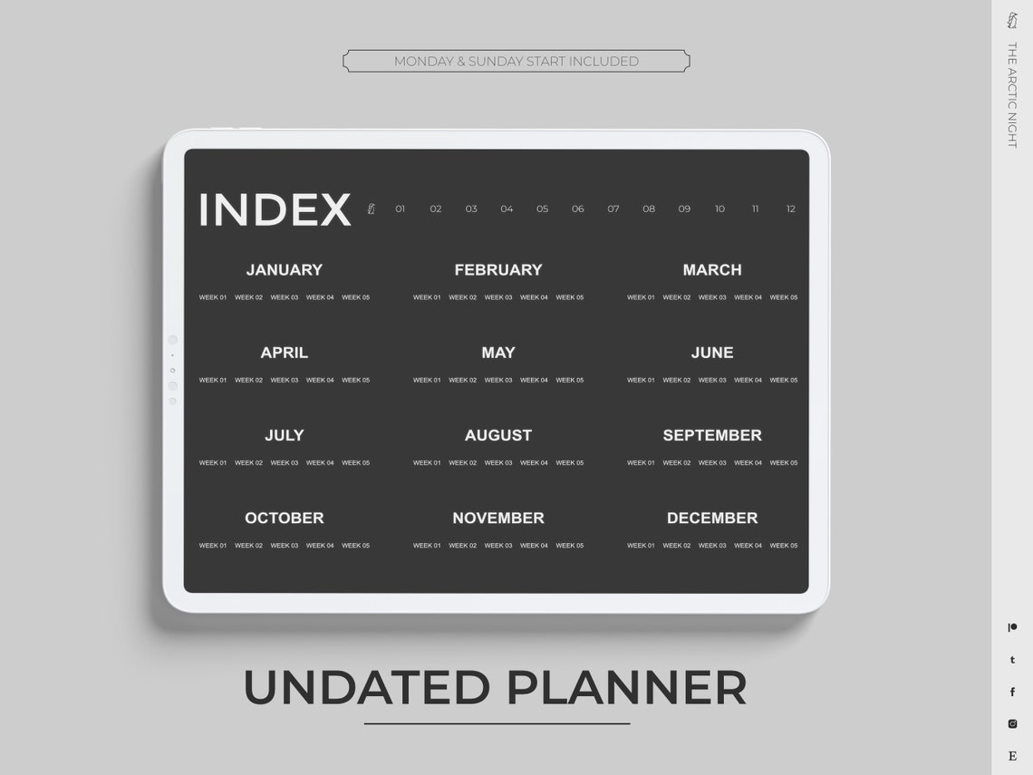 Undated Digital Calendar Planner, Monthly, Hyperlinked, Goodnotes ...