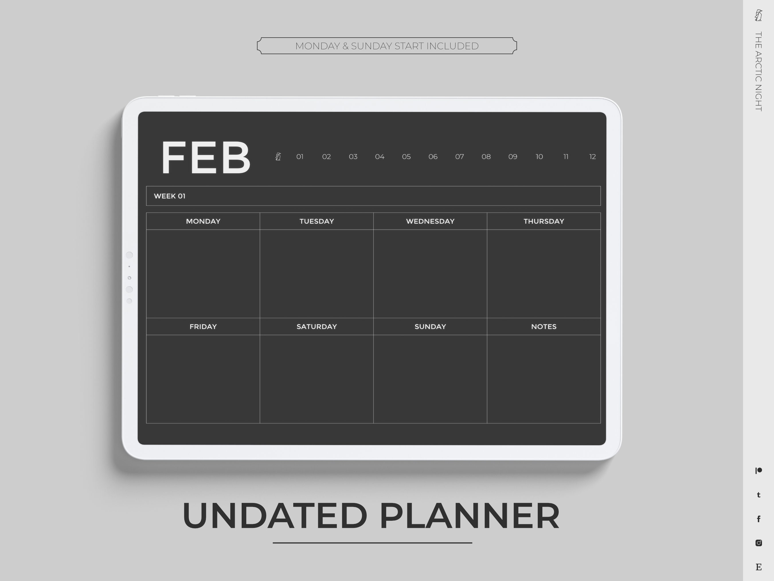 Undated Digital Calendar Planner, Monthly, Hyperlinked, Goodnotes ...
