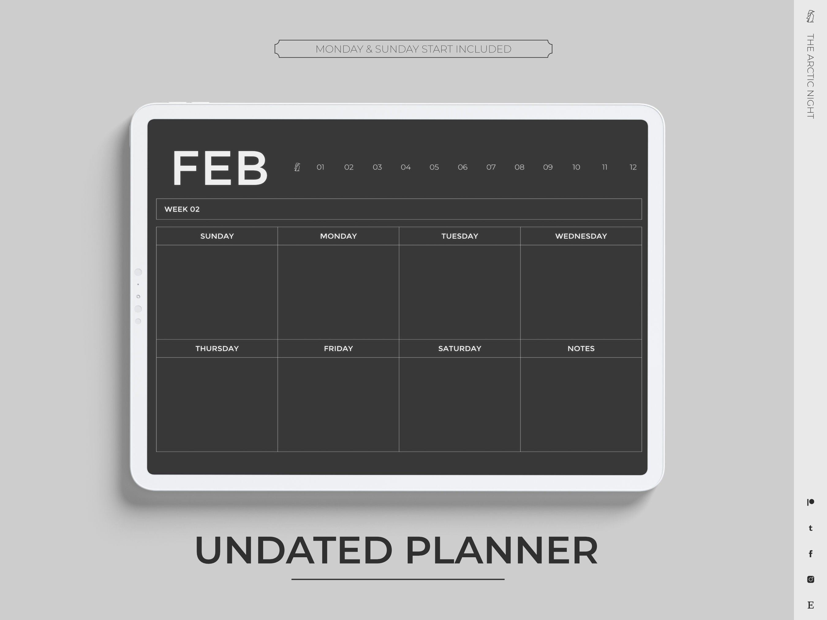 Undated Digital Calendar Planner, Monthly, Hyperlinked, Goodnotes ...
