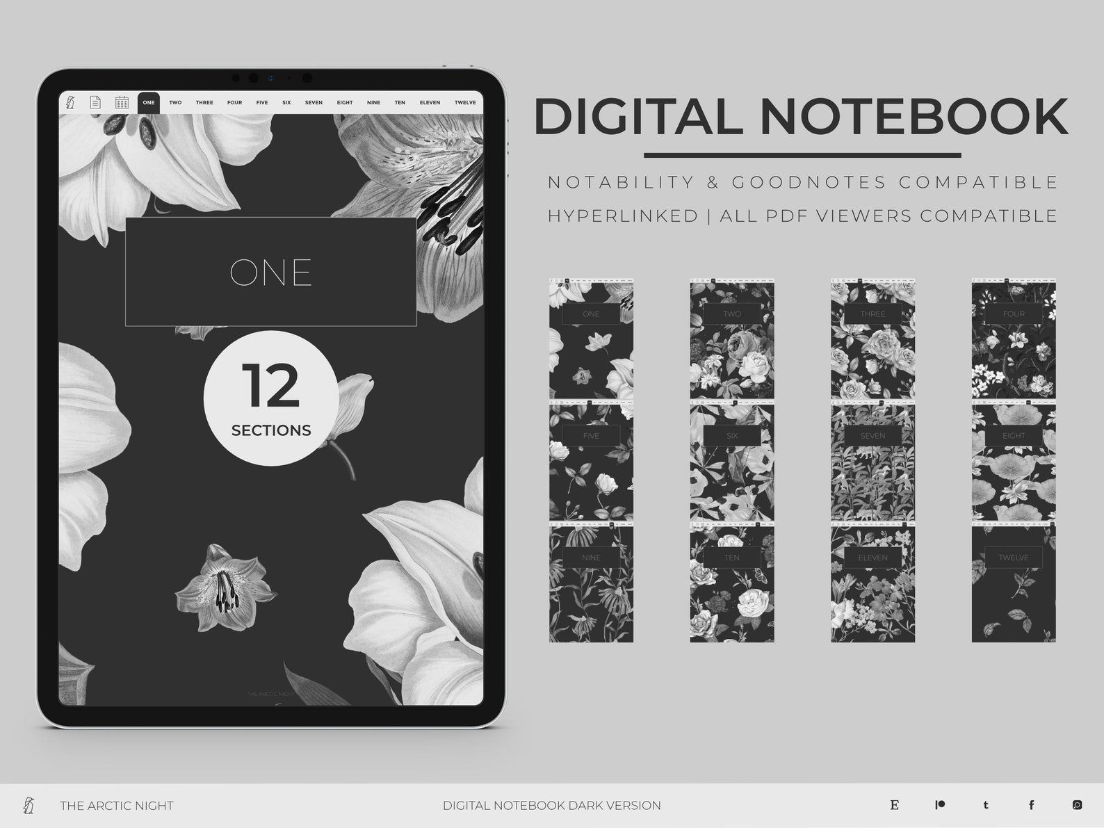 Dark Digital Notebook Hyperlinked Bullet Journal, Goodnotes and ...