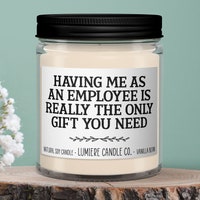 Humorous Employee Appreciation Candle - Personalized Aroma of Success ...
