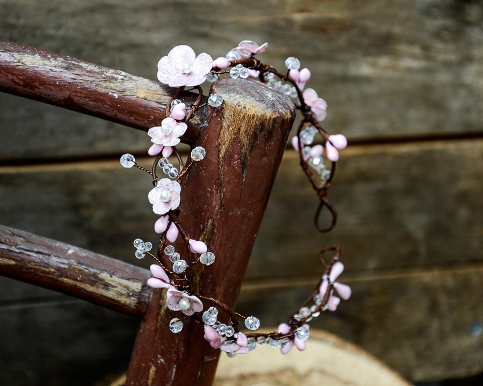 Pink Flower Crown Sakura Hair Jewelry Crown Cherry Blossom - Etsy