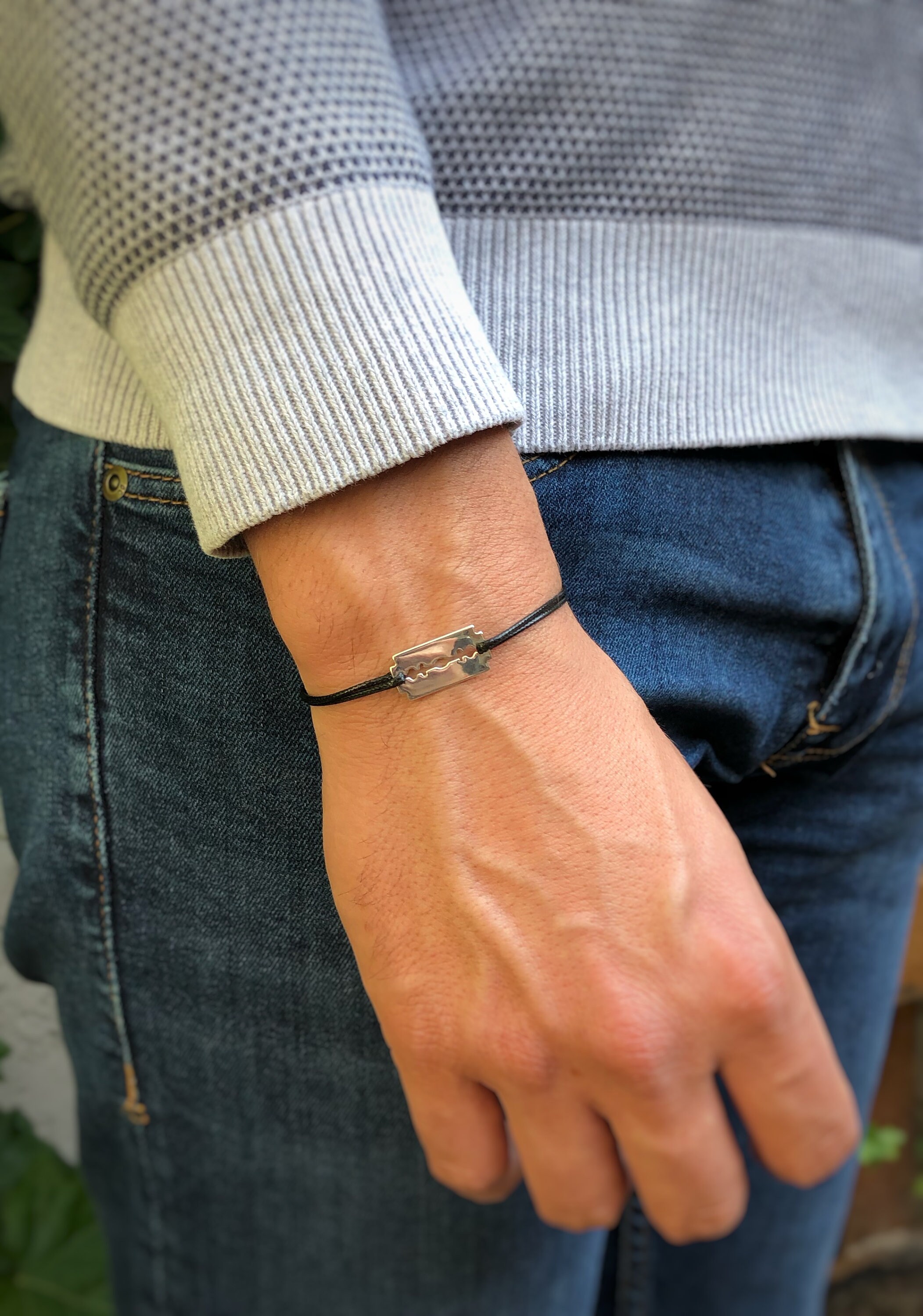 Bracelet Razor Blade in Silver 925 on Cord - Etsy