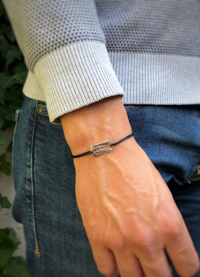 Bracelet Razor Blade in Silver 925 on Cord - Etsy