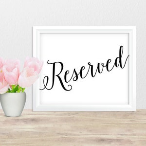 Printable Calligraphy Reserved Sign • Wedding Sign • Black Gray • 4x6 ...