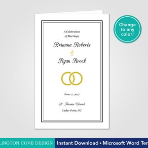 Wedding Rings Ceremony Program Template for Microsoft Word • Printable ...