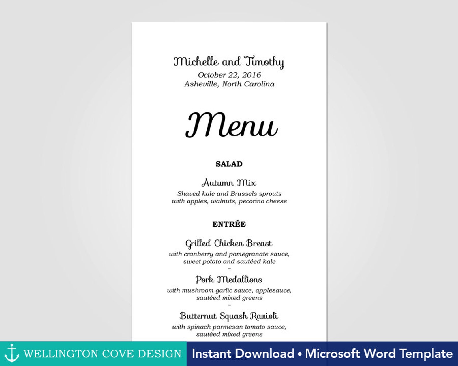 Wedding Menu Template for Microsoft Word • Printable Instant Download ...