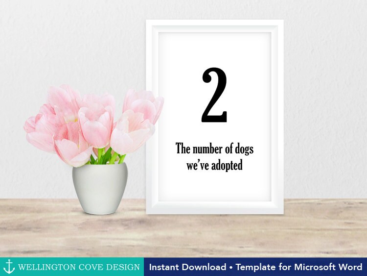 Wedding Fun Facts Table Numbers Editable Template for Microsoft Word ...