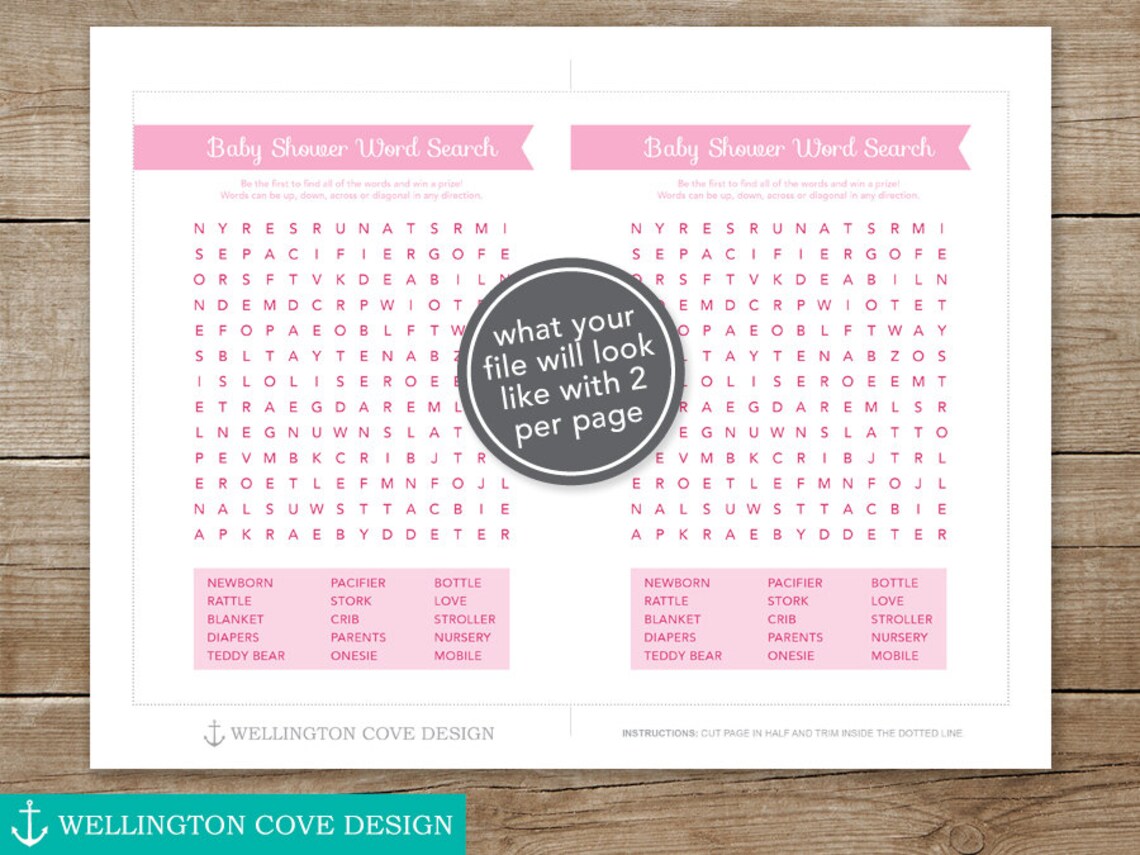 Printable Baby Shower Word Search Game Instant Download Boy Girl or ...