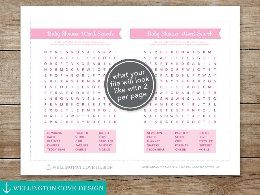 Printable Baby Shower Word Search Game Instant Download Boy Girl or ...