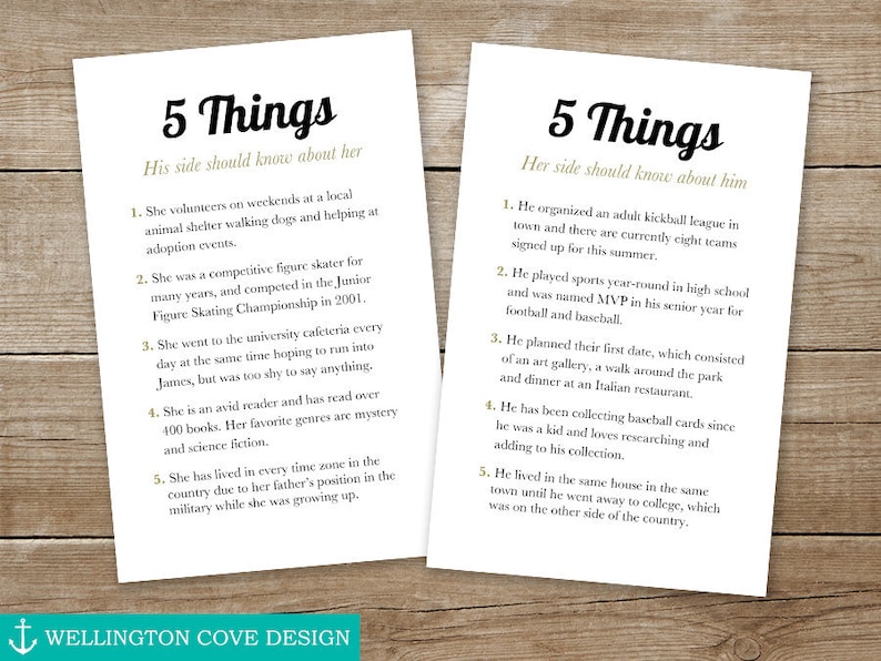 Printable 5 Things Template for Microsoft Word Engagement Party Wedding ...